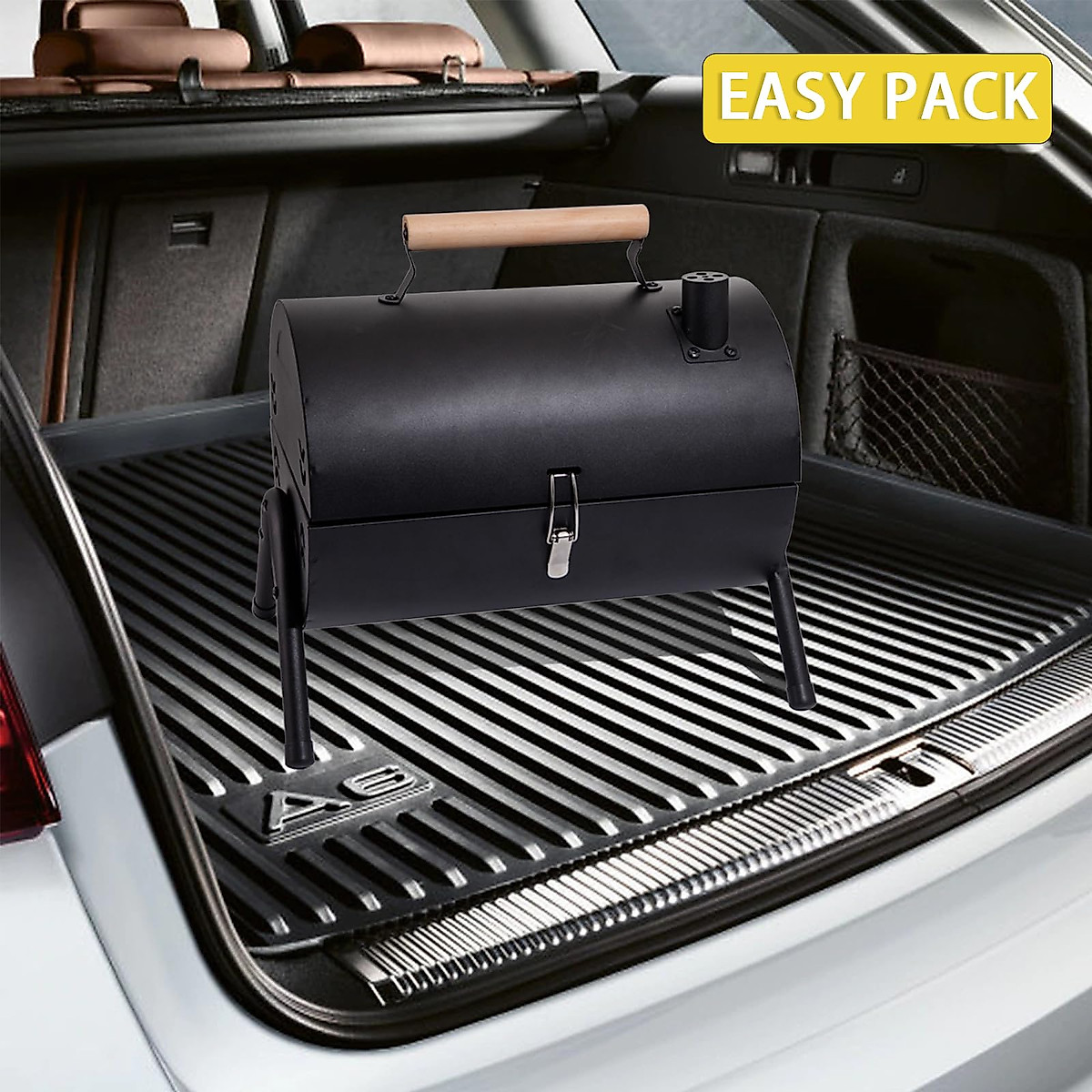 Supernal Portable Charcoal Grill,Tabletop Charcoal Grill,BBQ Grill for Outdoor Cooking Camping,Picnics,Backyard,Balcony-Black,2 Carbon Tank,2 Baking Net,1 Baking Pan