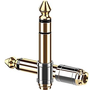 PASOW 1/4'' Male to 1/8'' Female Stereo Headphone Adapter 6.35mm to 3.5mm Audio Adapter Pure Copper for Headphone, Amplifier, Guitar, 2 Pack
