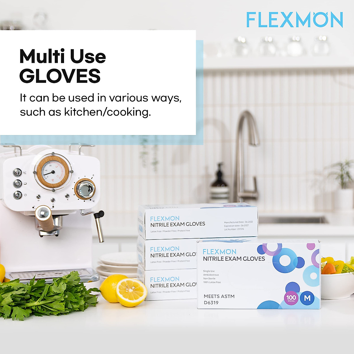 FLEXMON Nitrile Exam Gloves,100 Count, Single Use, 4.2 Mil Heavy, Sterile, Protective, Medical Exam Gloves, Disposable, Food, Latex Free, Cooking, Blue, Safe, Cleaning & More (X-Small)