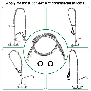 TCEUMIK 44&#039;&#039; Commercial Faucet Sprayer Hose Pre Rinse Hose Replacement Kit for Most Commercial Kitchen Sink Faucets Stainless Steel Flexible Hose Dishwasher Spray Hose Parts Brass Structure