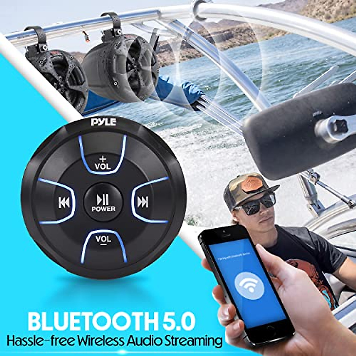Pyle 2-Way Dual Bluetooth Off-Road Speakers - 4 Inch 800W Marine Waterproof Wakeboard, Full Range Outdoor for ATV, Snow Mobile UTV, Quad, Jeep, Boat PLUTV46BTA, Black