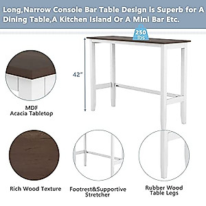 FRITHJILL Bar Height Dining Table Chairs Set, Farmhouse Style Space Saver Rectangular Sofa Pub Table with 2 Upholstered Seat Chairs