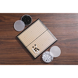 Mose Cafolo Magnetic 19x19 Go Game Set with Single Convex Magnetic Stones 11 Inches Go Board Folding, Portable & Travel-Size Set English Instruction is Included