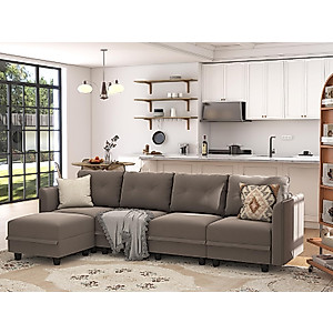 LLappuil Sectional Couch with Reversible Chaise, Waterproof, Anti-Scratch and Antistatic Sectional, Modern L-Shape Sofa Corner Couch Modular Sofa with Ottoman, Brown