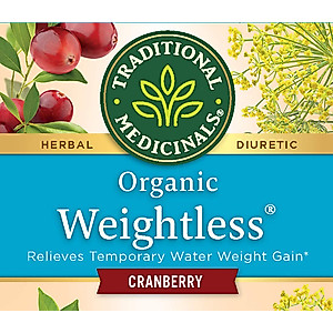 Traditional Medicinals Organic Weightless Cranberry Herbal Tea, Relieves Temporary Water Weight Gain, (Pack of 1) - 16 Tea Bags