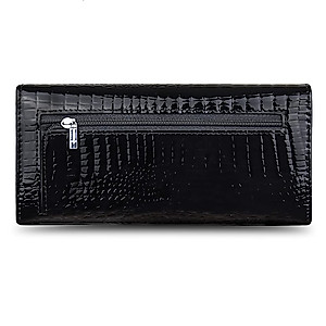 Dicihaya Large Capacity Clutch Purse Genuine Leather Women Wallet Long Double Zipper Wallets Multi Card Holder (Black)
