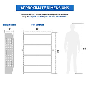 AA Products SH-6004 Steel Mid/High Roof Van Shelving Storage System Fits Transit, NV, Promaster and Sprinter, Van Shelving Units, 42''W x 60''H x 13''D