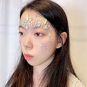 glow in the dark face gems stick on face jewels festival rave outfit mermaid rhinestone diamond pastie fluorescent body glitter jewels halloween face makeup (tp319 around eyes)