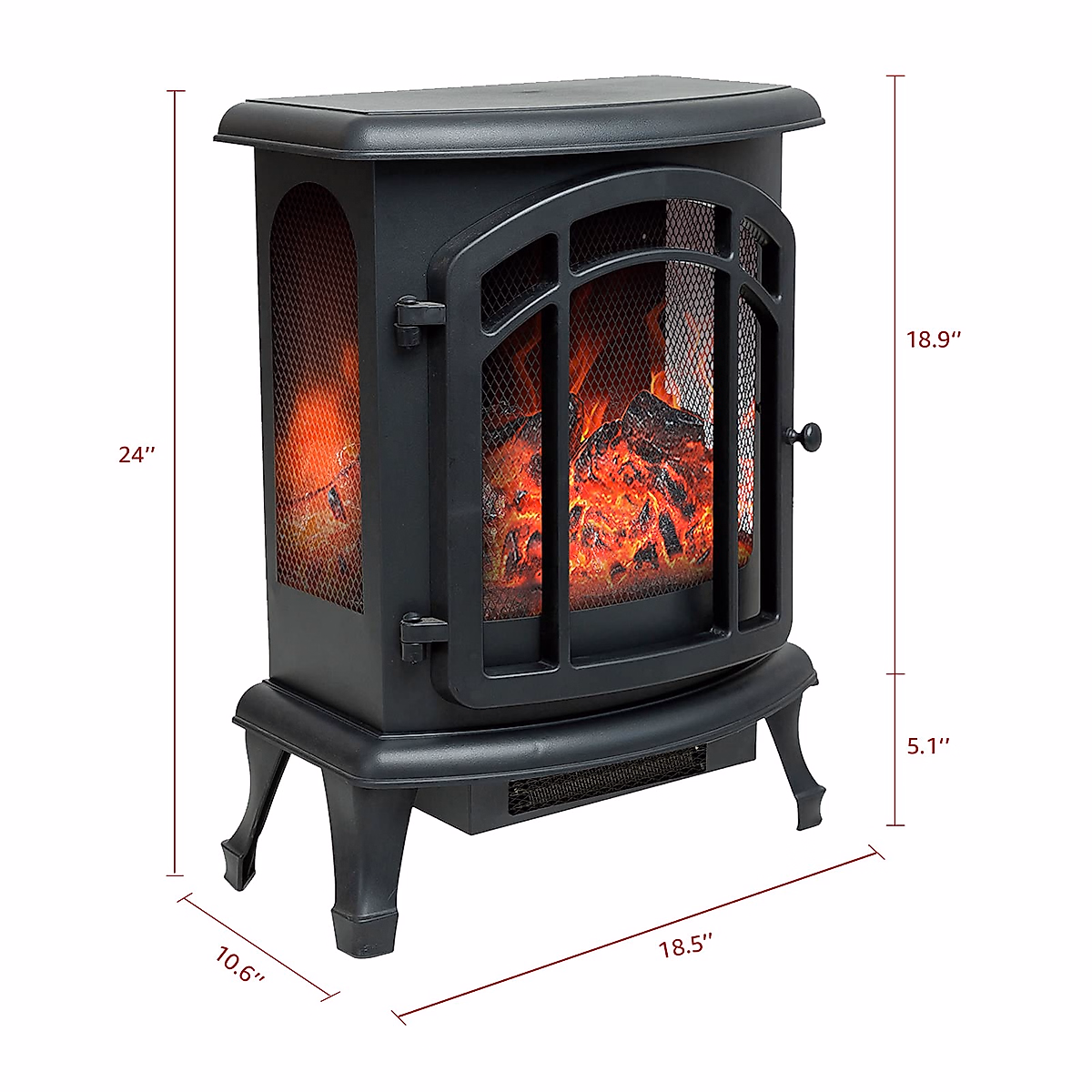 FLAME&SHADE Electric Fireplace Stove for Indoor use, 24 inch Portable Freestanding Space Heater with Remote