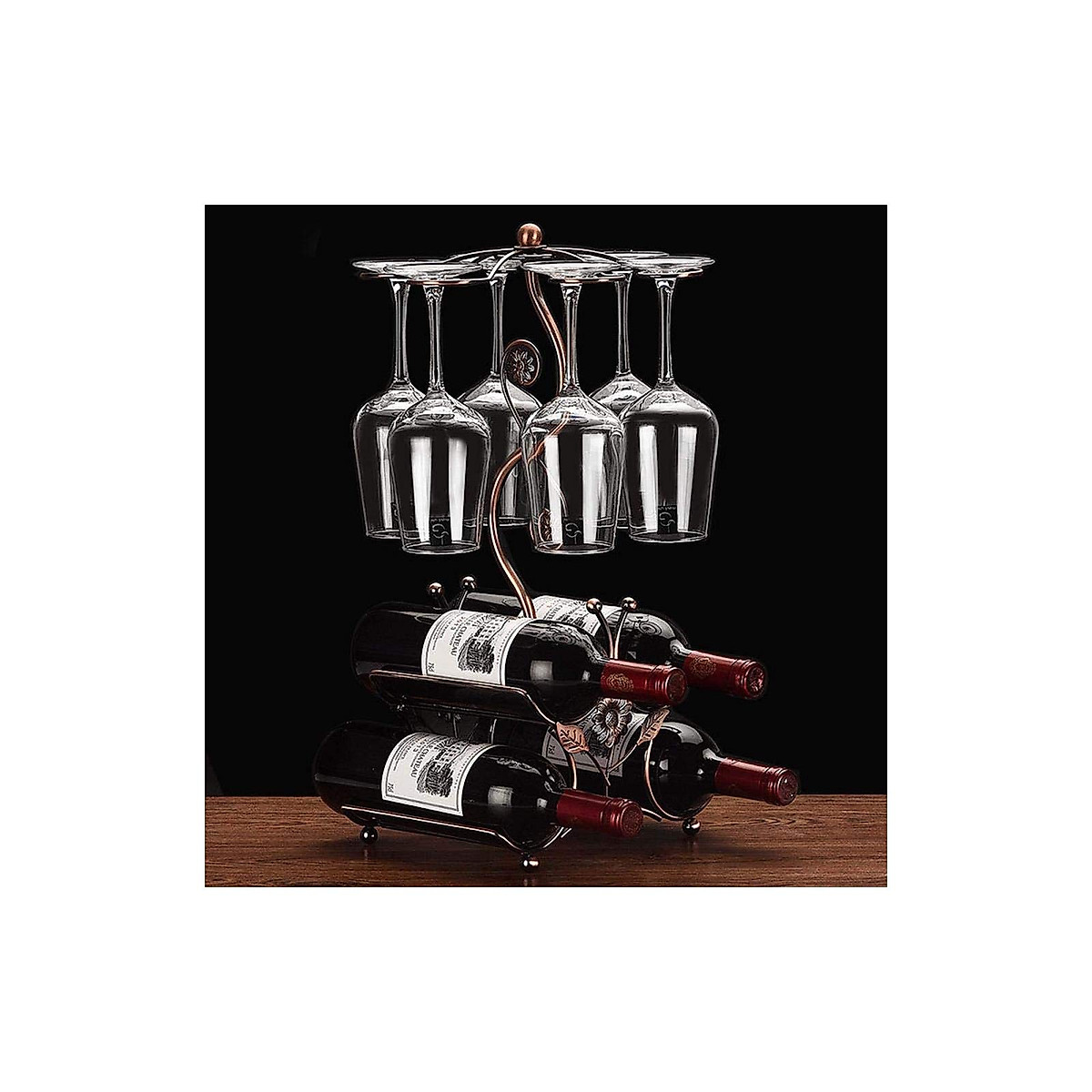 Cicodona Wine Rack and Wine Glass Holder-Hold 4 Wine Bottles and 6 Glasses-Perfect for Home Kitchen Decor & Kitchen Storage Rack