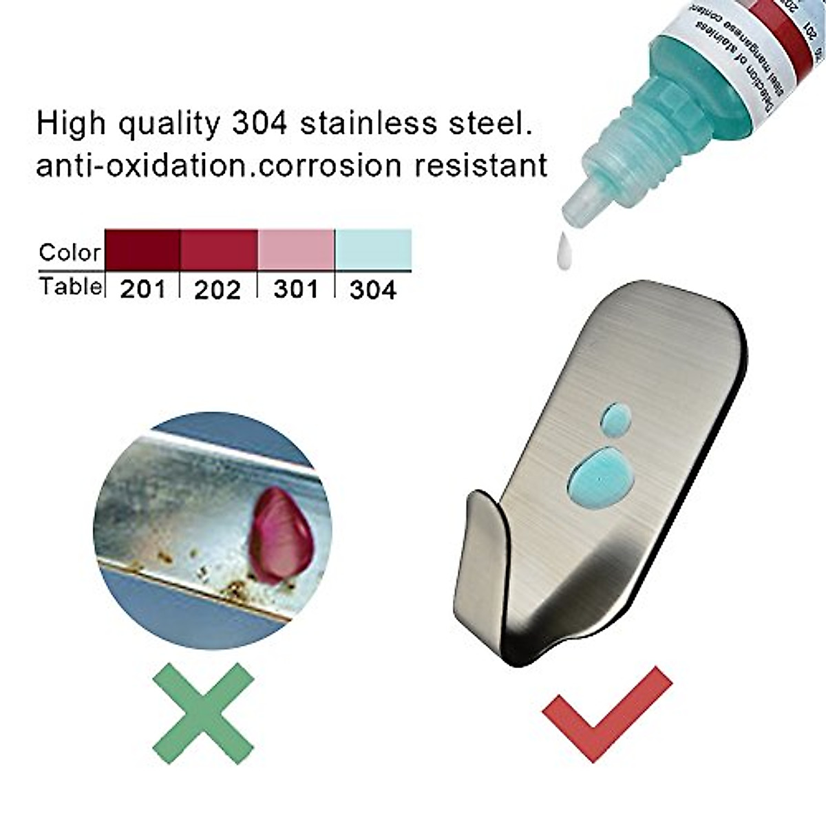 MXtechnic Self Adhesive Hook Stick on Wall 304 Stainless Steel Polished Hanging Clothes Coat Hat Hooks and Strong Heavy Duty Metal Super Power Hooks Storage Organizer (10 Pack) (Hooks-10)