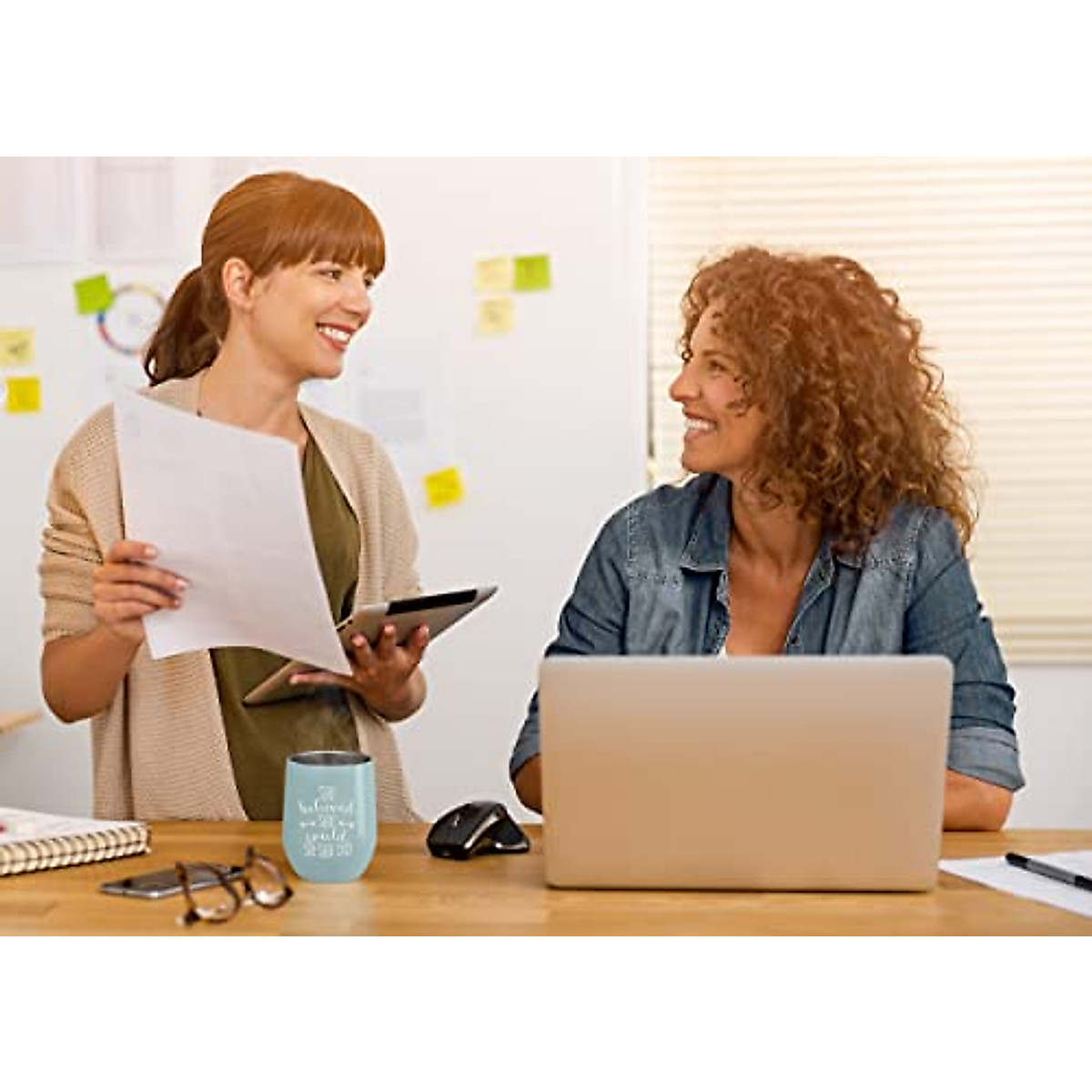 Fancyfams She Believed She Could So She Did - Congratulations Gifts - Graduation Gifts for Her - 12 oz Stainless Steel Wine Tumbler (Blue)