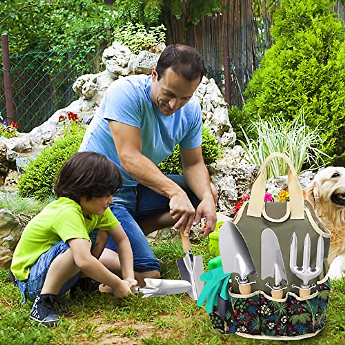 Tesmotor Garden Tools Set, Gardening Gifts for Women Men, 7-Piece Heavy Duty Stainless Steel Gardening Tools with Ergonomic Wooden Handle, Include Multitool Pen and Durable