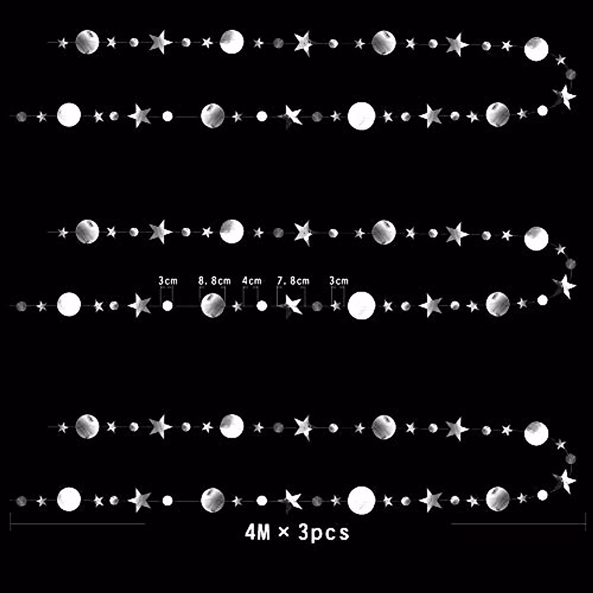 Decor365 Bling Bling Silver Twinkle Star Garland Streamer Kit for Party Decorations Glitter Metallic Circle dot Garland Glittery Bunting Garlands Banner for Wedding Kids Room Birthday Baby Shower