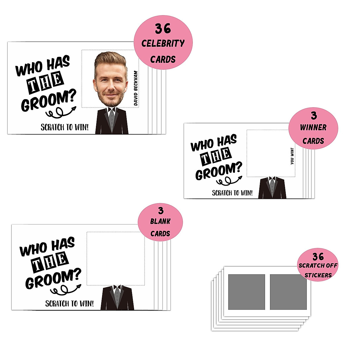 Bridal Shower Games - Who Has The Groom Scratch Off Cards - Cute Scratch Off Cards & Stickers - Bachelorette Party Game - Girls Night Out Activity - Bride Shower Supplies Decorations - 36 Pcs(D01)