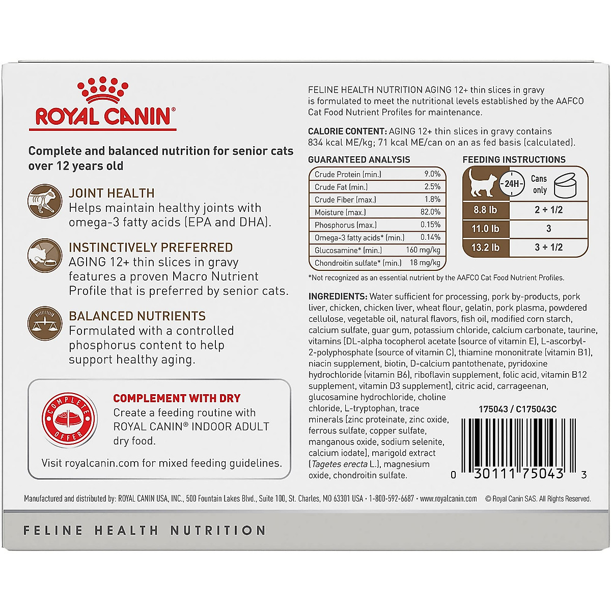 Royal Canin Aging 12+ Thin Slices in Gravy Canned Cat Food, 3 Oz Can (6-Pack)