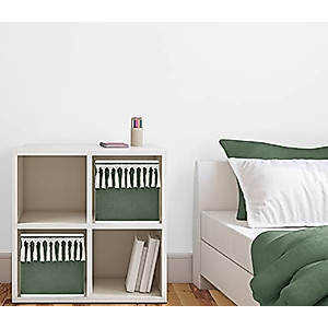Sweet Jojo Designs Dark Green Boho Chic Foldable Fabric Storage Cube Bins Boxes Organizer Baby Solid Sage Hunter Ivory Bohemian Gender Neutral Linen Tassel Modern Farmhouse Designer Minimalist Set 2