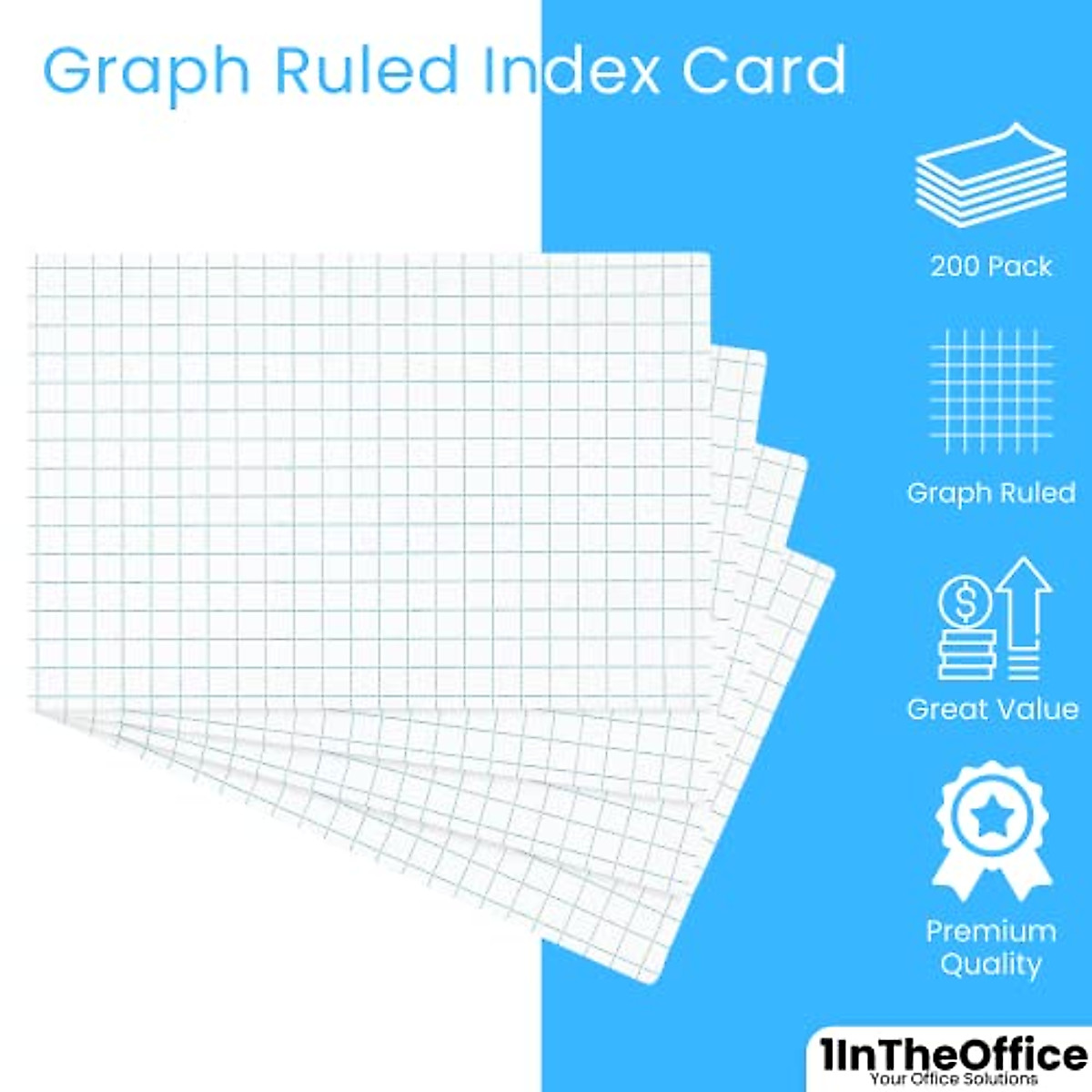 1InTheOffice Index Cards 4x6 Graph Ruled White, Quad Ruled Index cards 4x6 200/Pack