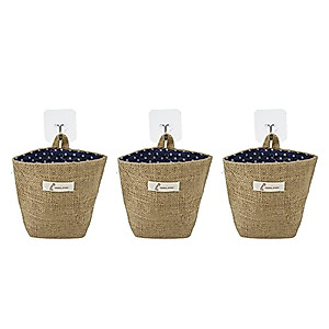 WDONAY Round Storage Bag, Dot Storage Bag, Foldable Hanging Bag, Cotton Linen Material, Blue, 3 Pcs(with Transparent Hook)