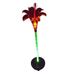 Solar Lily Flower Garden Light with Green-lit Stem; 1 Stake Light
