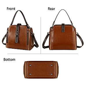 HESHE Leather Purses and Handbags Shoulder Bags Satchel Purses Ladies Pocketbook Bag Designer Crossbody Bags (Brown)