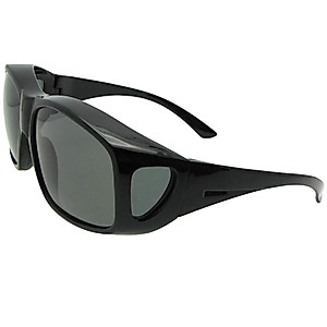 Sunglass Rage Style F19 Largest Polarized Fit Over Sunglasses Pouch (Black-Medium Dark Gray Lens, 2 3/4)