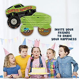 Grace Yonks Truck Bash Invitation, Truck Birthday Invites, 20 Invitations and Envelopes, Birthday party Invitations, Birthday Party Supplies.(088)