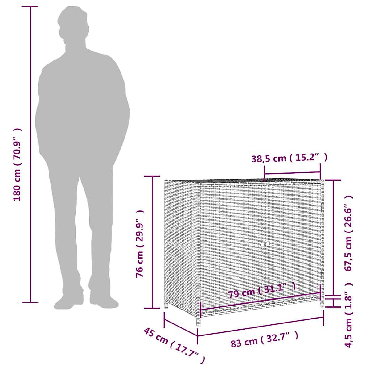 vidaXL Black Poly Rattan Outdoor Storage Cabinet with Powder-Coated Steel Frame – Ample Garden/Patio Organizing Space, Weather-Resistant