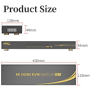 eKL KVM Switch, 8 Port v1.4 HDMI KVM Switch Supports Hotkeys Swapping 4K@30Hz 1080p 3D, 8 in 1 Out 8 PCs Sharing with One Set of Keyboard and Mouse