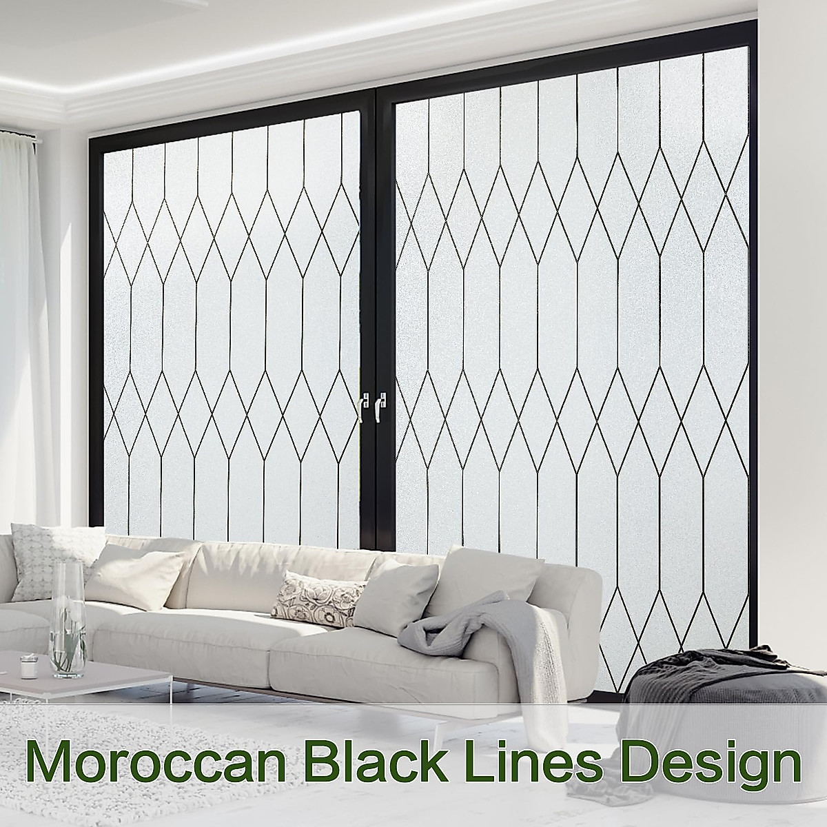 Windimiley Window Privacy Film Stained Glass Frosted Glass Window Clings Moroccan Lattice Decorative Bathroom Door Coverings UV Sun Blocking Heat Control Removable Home Window Tint,23.3X118in
