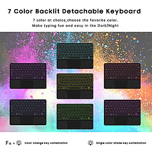 HEAPAO Touchpad iPad 10th Generation Case with Keyboard (10.9", 2022) - 7 Color Backlight, Multi-Touch Trackpad, Detachable Keyboard, Flip Stand Case with Pencil Holder for New iPad 10th 2022, Black