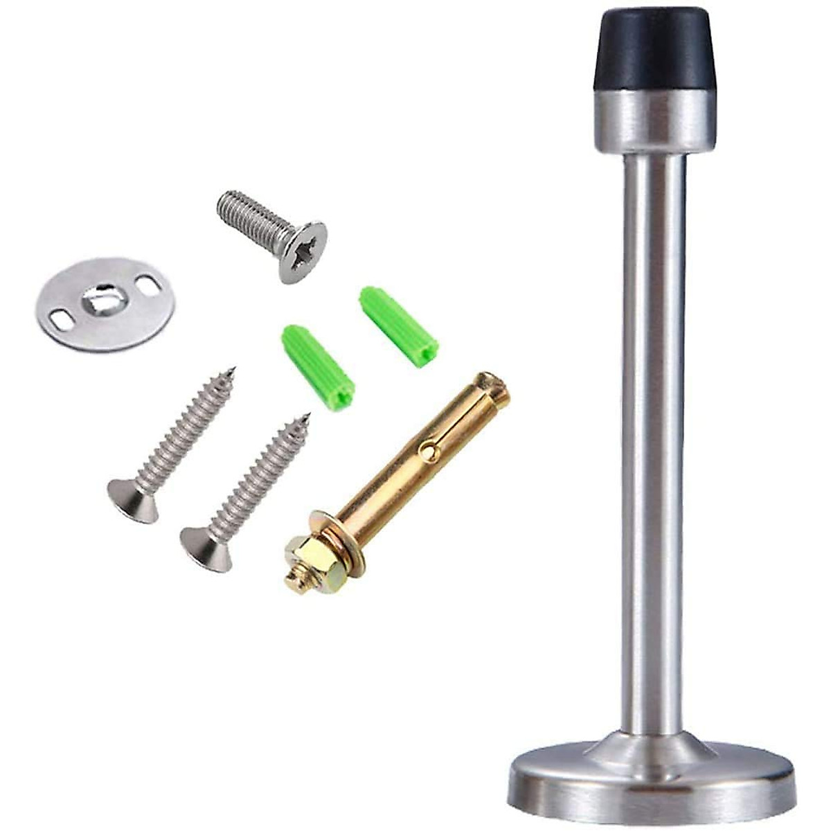 Long Door Stop, 5 Inch Wall Mount Door Stopper, Stainless Steel Brushed Satin Nickel Modern Door Stops Heavy Duty Doorstop Door Holder for Wall Protector, Silver