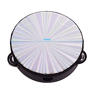 Daerzy 6 Inch Wooden Radiant Tambourine Handbell Hand Drum with Single Row Jingles Reflective Drum Head Percussion Instrument Musical Toy for Adults Kids Dancing Singing Party, Black