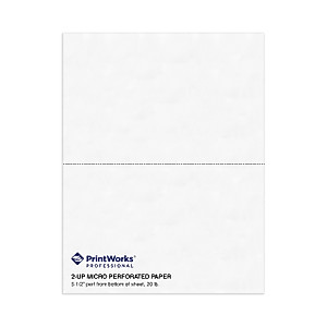 PrintWorks Half Sheet Perforated Paper, 8.5 x 11, 20 lb, 2500 Sheets, White (04116C)