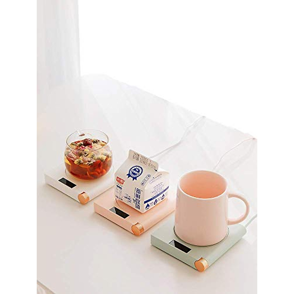 Rimin Mug Warmer for Desk with Auto Shut Off, Electric USB Coffee Cup Warmer Plate for Coffee, Milk, Tea, Water with 5 Heating Levels Degital display (1, Baby pink)