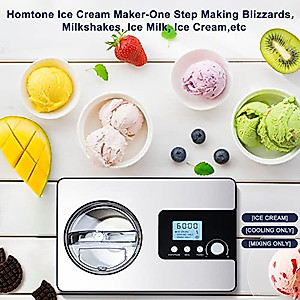Homtone Ice Cream Maker, No pre-Freezing Automatic Ice Cream Machine 2 Quart with Built-in Compressor and LCD Timer for Making Ice Cream,Gelato in 30-60 min