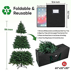 BALEINE 9 ft Christmas Tree Storage Bag, Heavy Duty 900D Oxford Fabric with Reinforced Handles and Dual Zippers Wide Opening, Extra Large Storage Container for Trees and Decorations (Black)