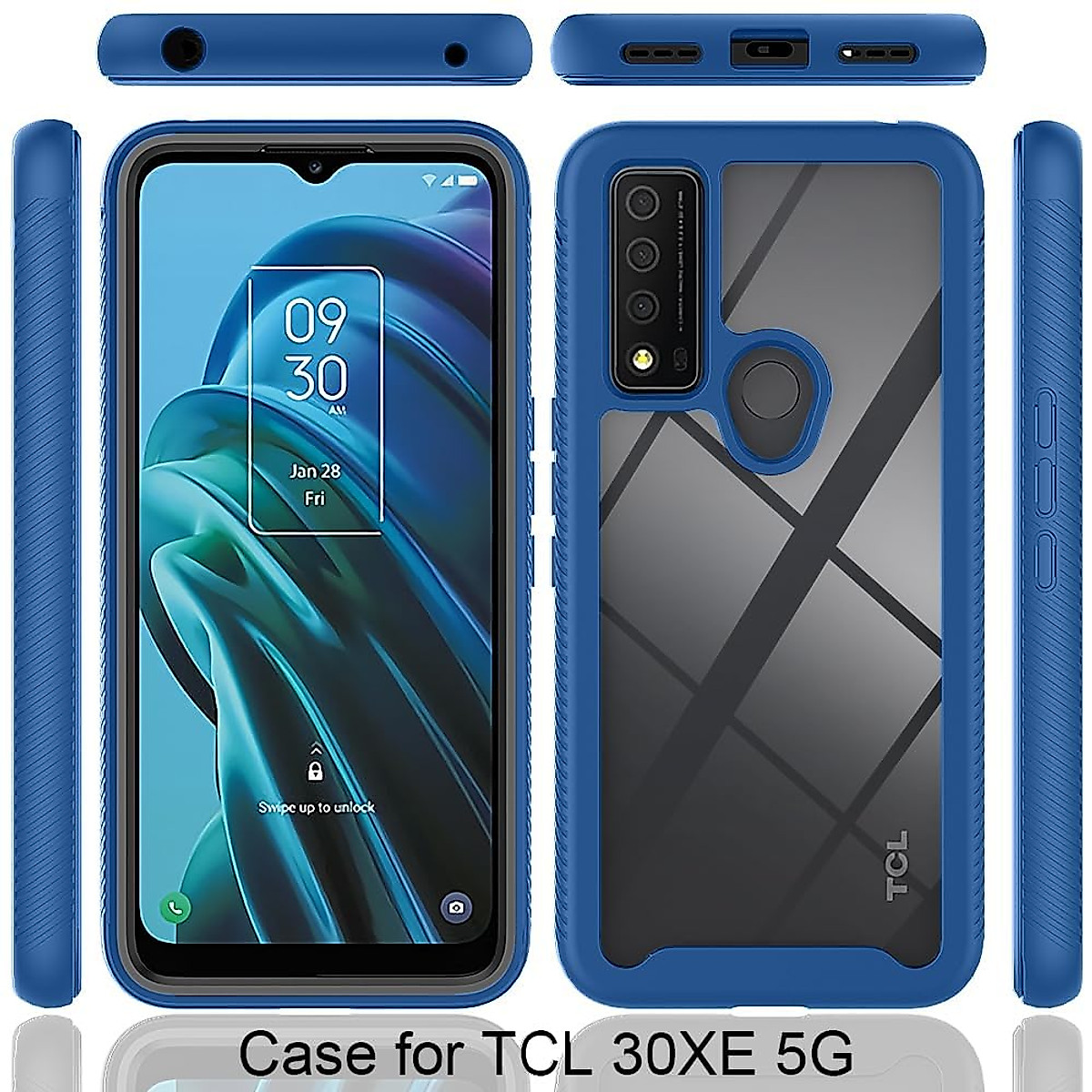 Asuwish Phone Case for TCL 30XE/30V/4X/20AX/20A/20R/Bremen 5G with Tempered Glass Screen Protector Hybrid Rugged Protective Cell Cover TLC T601DL 30 XE XE5G V 20 AX R A 6.67 Women Men Blue