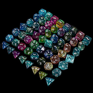 7-Die Iridescent Glitter Polyhedral Two-Tone Dice Set D4 D6 D8 D10 D% D12 D20 for DND Enthusiast RPG Adventurer(Zijin)