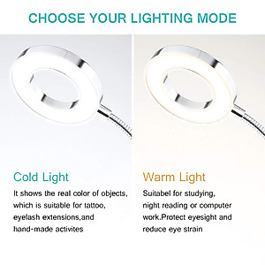 JimKing Ring Light, Tattoo Light Desk Lamp, LED Book Light with Clip, USB Bed Lamp for Live Show, Reading, Tattoo, Make Up, Manicure