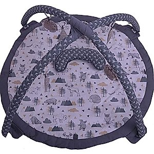 Bacati Woodlands Grey/Beige Neutral Cotton Activity Gym with Mat, Beige/Grey