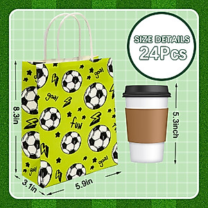 Whaline 24Pcs Soccer Paper Gift Bags with Handles Sports Party Favor Bags Soccer Ball Print Candy Goodie Treat Bags for Game Day Sports Events Birthday Party Supplies