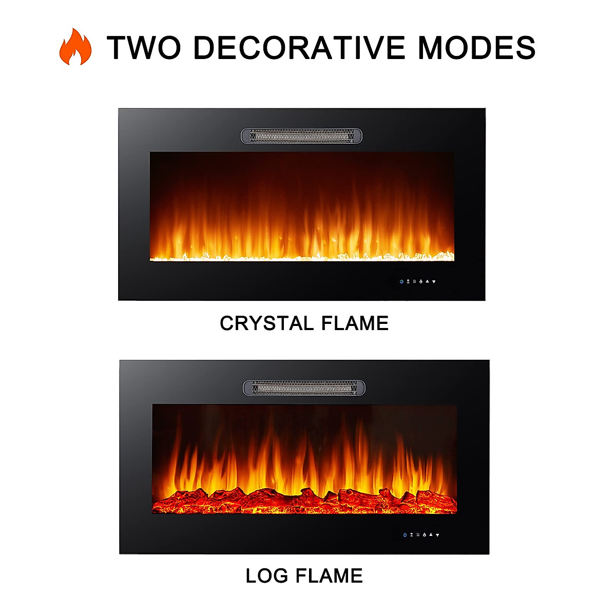 36 Inch Electric Fireplace Recessed and Wall Mounted, in-Wall Electric Fireplace with Adjustable Flame Colors, Touch Screen, Remote Control, Easy to Install,750w/1500w (36)