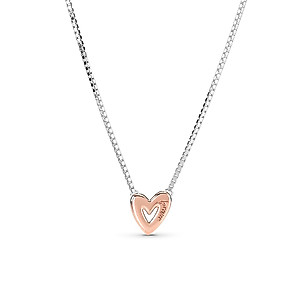 Pandora Sparkling Freehand Heart Necklace - Adjustable Necklace with Lobster Clasp - Great Gift for Her - Sterling Silver, 14k Rose Gold & Cubic Zirconia - 17.7"