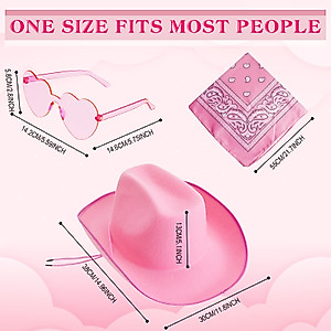 4 Sets Cowboy Hats with Bandana for Halloween Cosplay Costume Cowgirl Hat for Wedding Bride Bridesmaid Men Women, Pink, White
