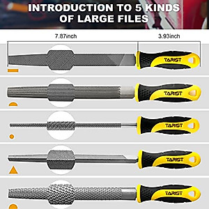 TARIST 19Pcs Metal & Rasp Files Set, Includes Flat/Half-Round/Round/Triangle Large File/Half-Round Rasp/4 Way File/12pcs Needle Files/Brush/Rolling Tool Bag, Work for Metal, Wood and More