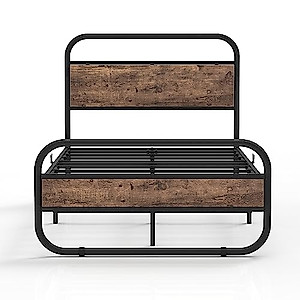 Vecilla Twin XL Bed Frame with Wood Headboard and Footboard, 12 inch Heavy Duty Platform Bed Frame No Box Spring Needed, Non Slip Mattress Foundation, Easy Assembly, Noise-Free, Rustic Brown