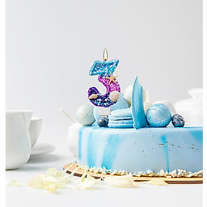 Number 3 Candle, Blue Purple Gradient Sequin Birthday Candle 3 for Cake Great for a Mermaid or Under The Sea Party.