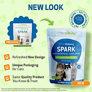 Pet Wellbeing Spark Daily Nutritional Greens Superfood for Cats - Probiotics, Prebiotics, Digestive Enzymes, Amino Acids, Antioxidants, Vitamin D, Spirulina - Veterinarian-Formulated 3.53 oz (100 g)