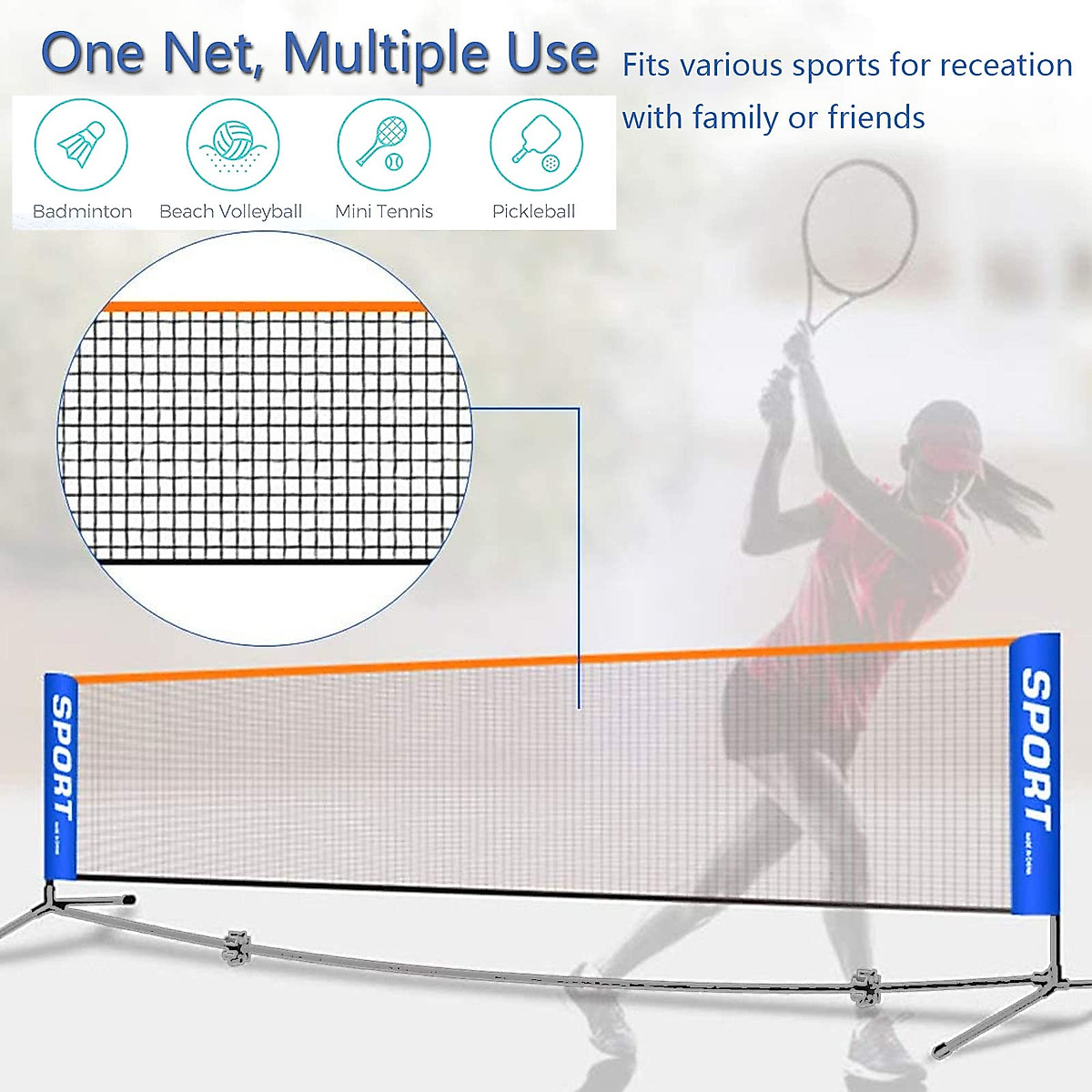 Portable Badminton Pickleball Net,Kids Adult Excellent Quality Volleyball/Pickleball/Tennis/Soccer Training Net Summer Indoor/Outdoor Fun Sports Net Used in Garden, Court Beach Backyard(6.1m)